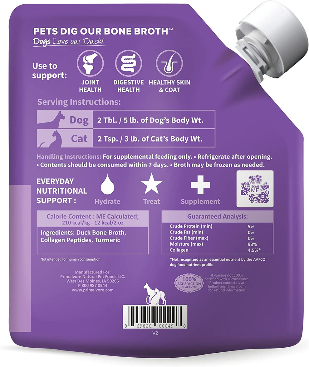 All-Natural Duck Bone Broth for Dogs &Cats, Mobility Formula w/Collage ...